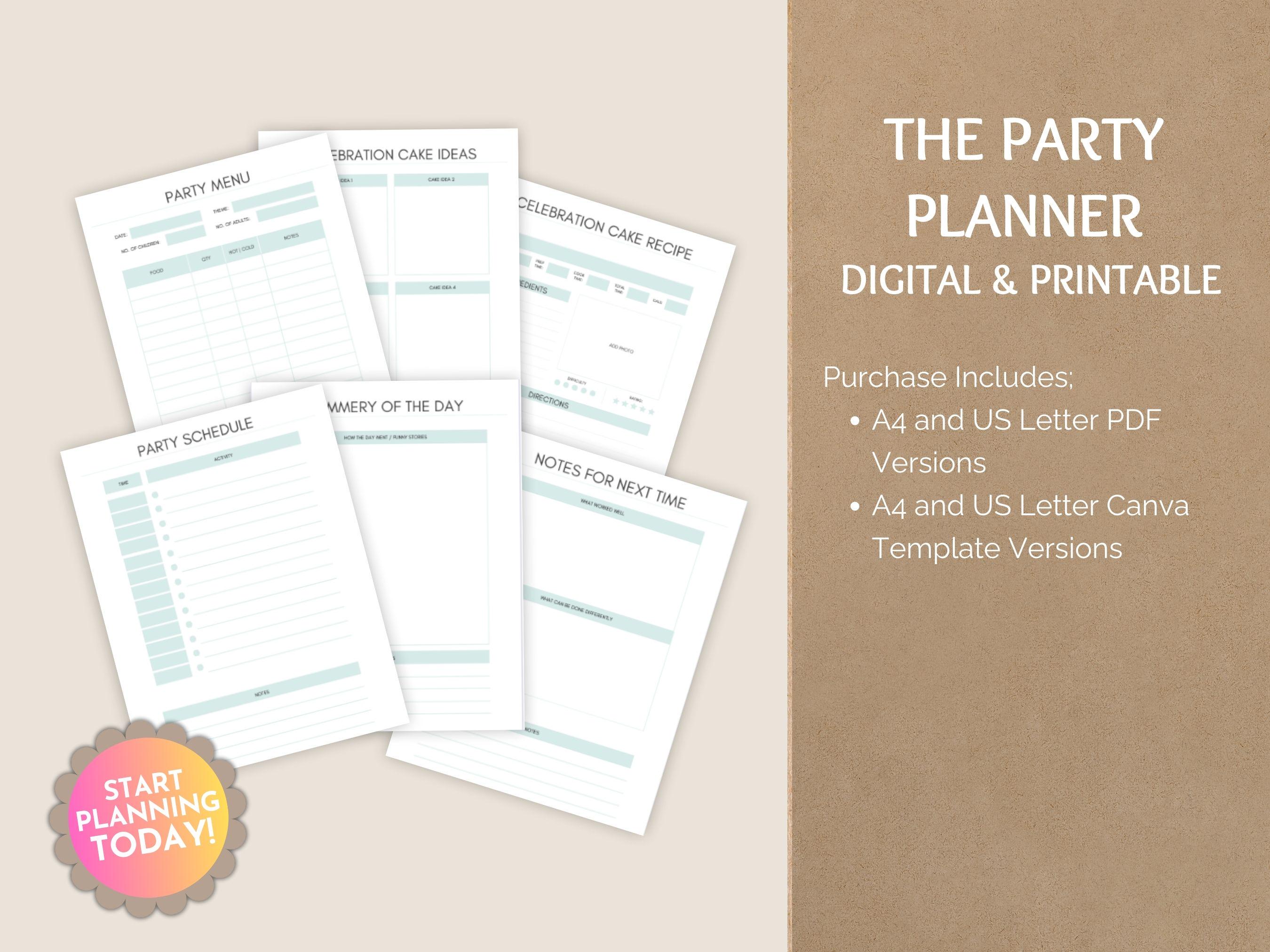 Printable Party Planner 40 Pages Instant Download Print US Letter or A4 ...