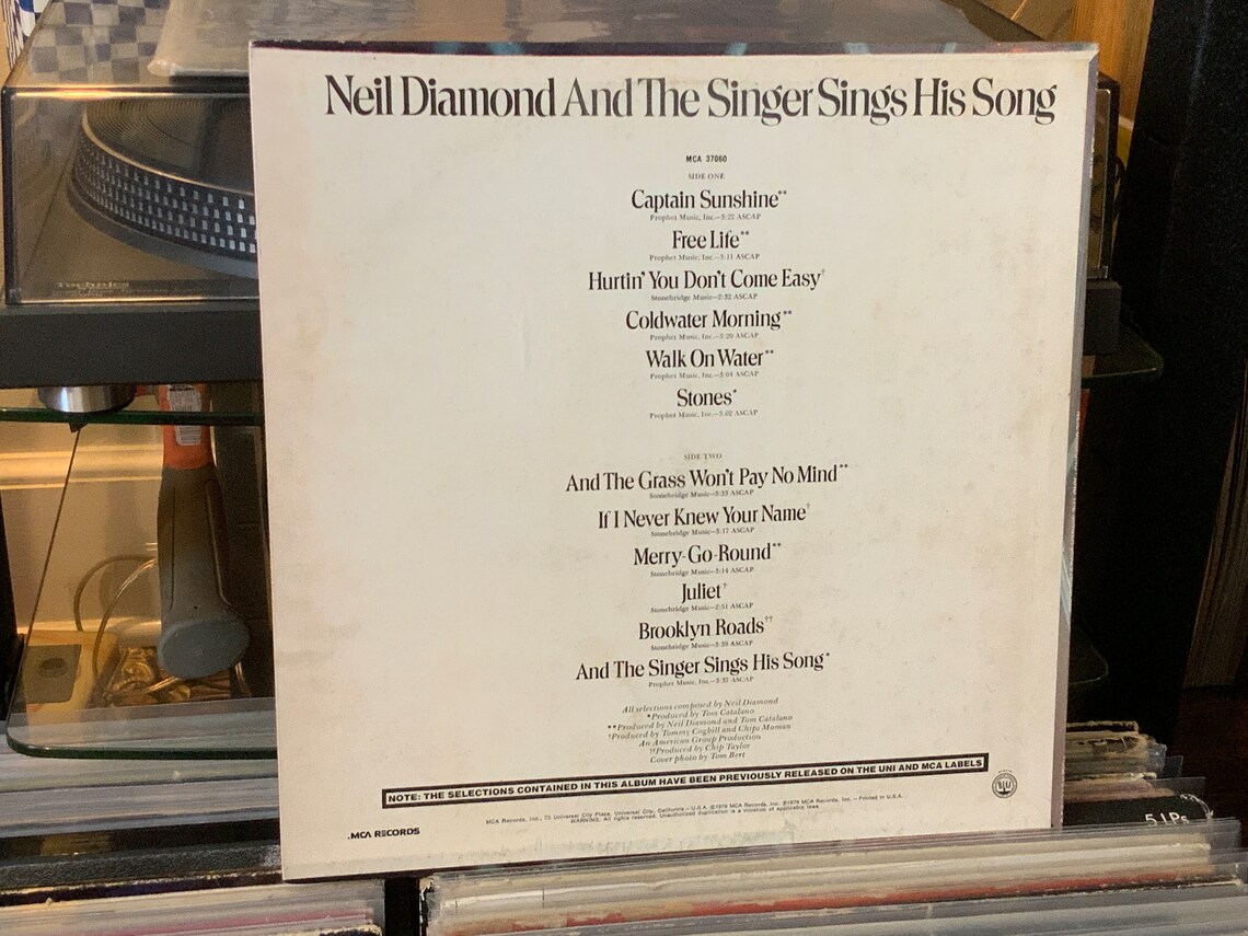 Neil Diamond Vinyl Record the Singer Sings His Song - Etsy