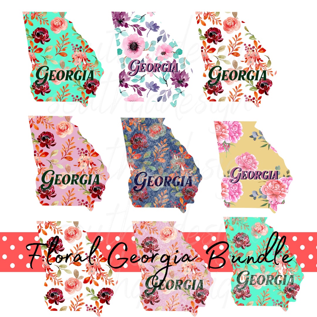 Floral Georgia State Bundle, PNG Perfect for Stickers, Cards, and Shirt ...