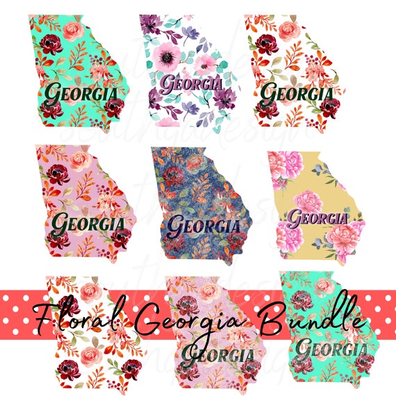 Floral Georgia State Bundle PNG Perfect for Stickers Cards | Etsy