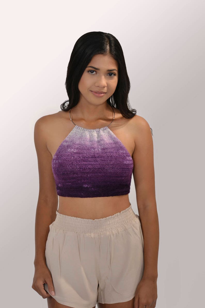 Ombre Halter Top Purple/light Purple, Crochet Cropped Halter, Hand ...
