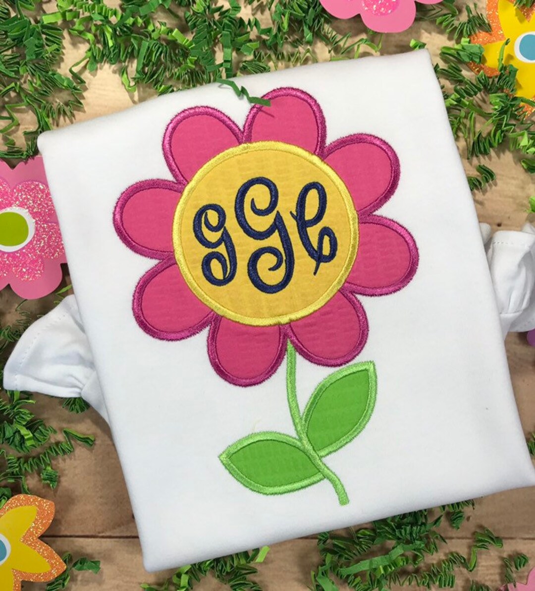 Monogrammed Spring Flowers Shirt for Girls Personalized Embroidered ...