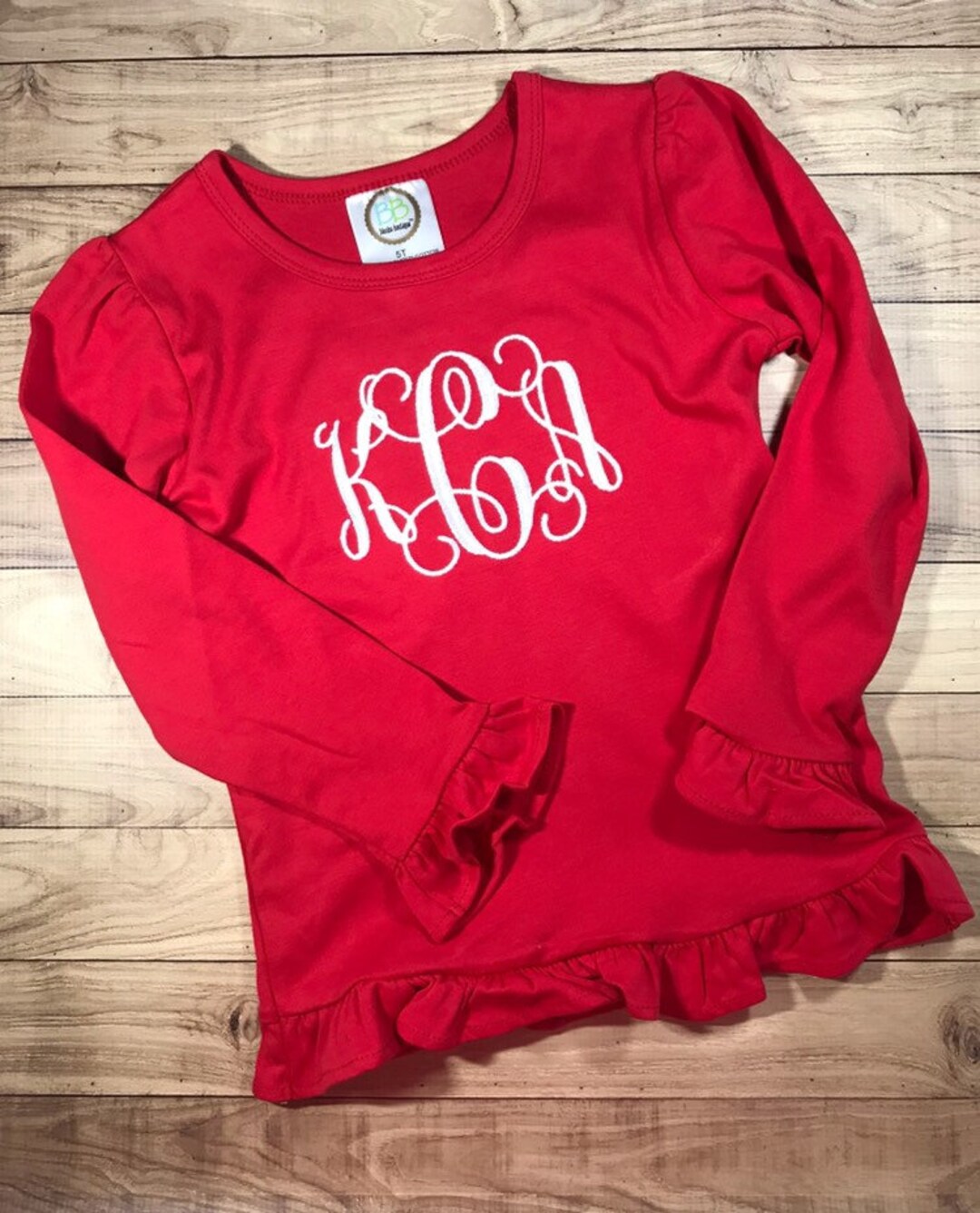 Monogrammed Long Sleeve Red Ruffle Shirt Holiday Shirt for - Etsy