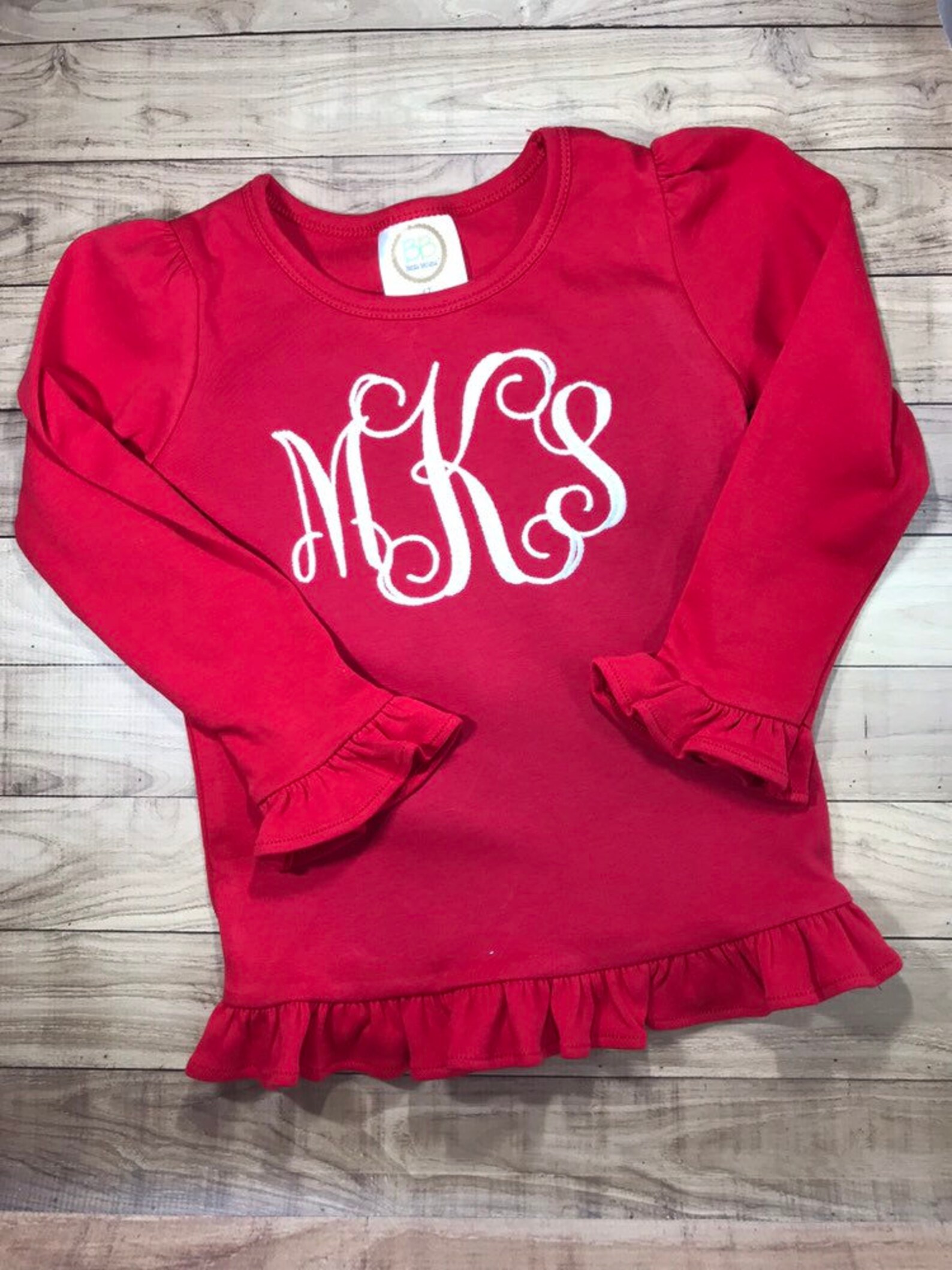 Monogrammed Long Sleeve Red Ruffle Shirt Holiday Shirt for - Etsy