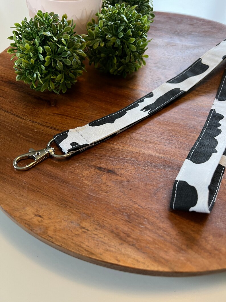 Cow Print Fabric Lanyard Animal Farm Black White ID Badge - Etsy