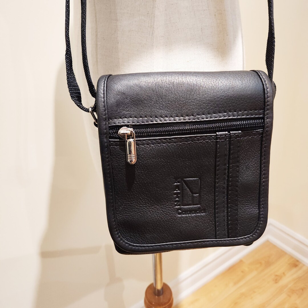 Small Black GENUINE Leather Flap Crossbody Bag With Zippers Women's ...