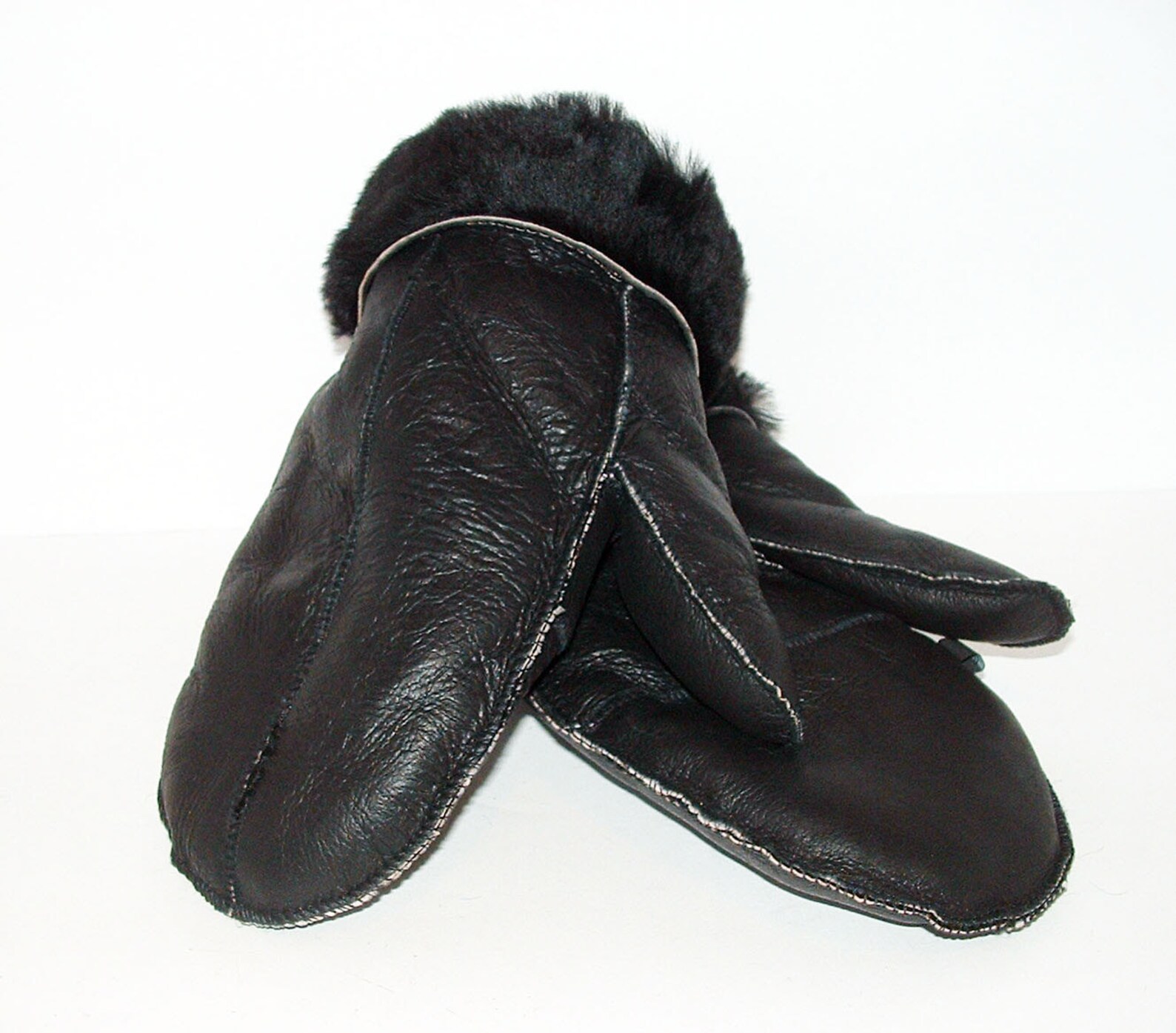 Warm Black Sheepskin Shearling Mittens Handmade Choose Size - Etsy