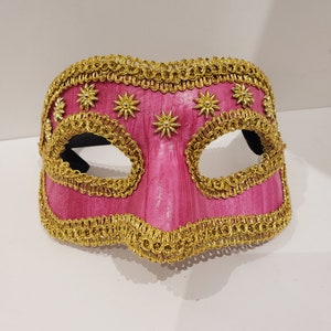 Leather Venetian Eye Mask Decorated With Pink and Golden Colors ...