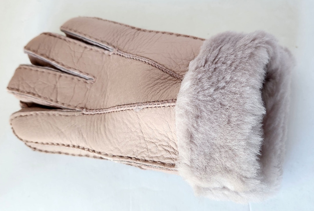 Warm Women Pale Pink Sheepskin Shearling Gloves Handmade Size M-L for ...