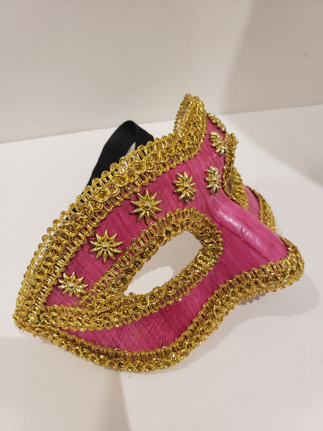Leather Venetian Eye Mask Decorated With Pink and Golden Colors ...