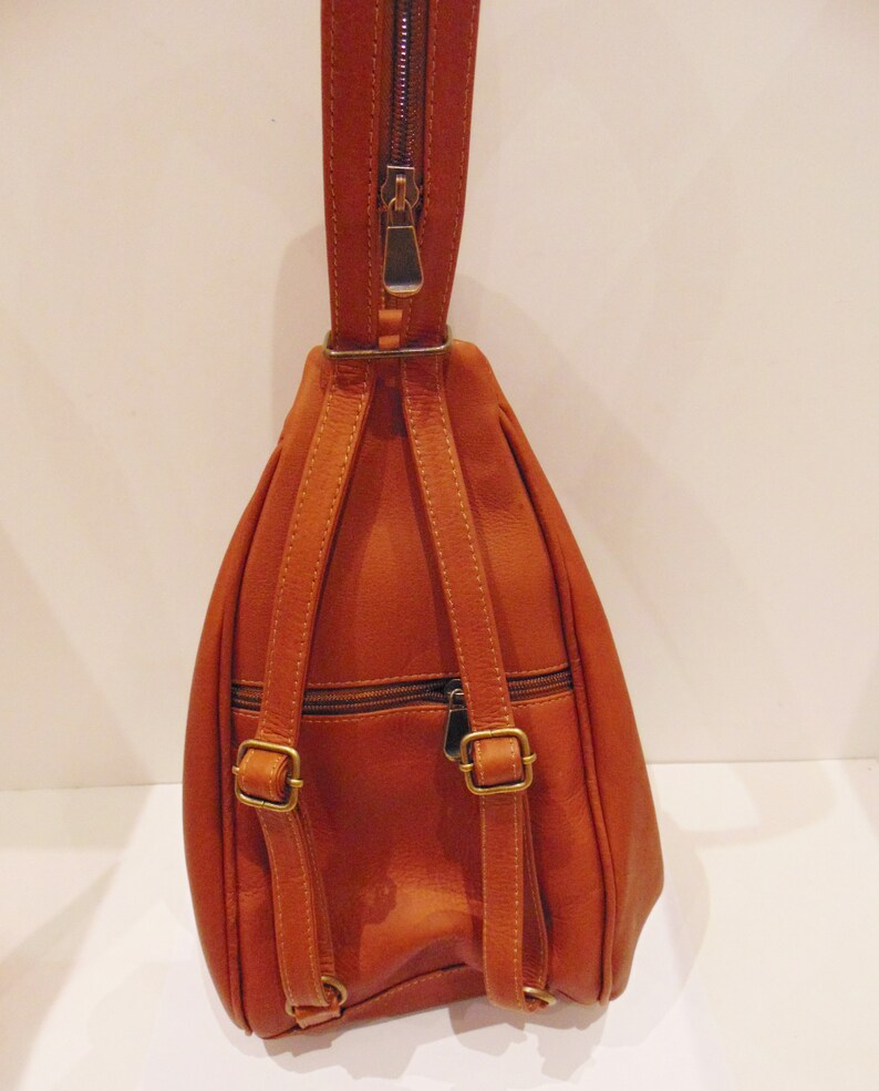 Small TAN GENUINE LEATHER Backpack Shoulder Bag by Katz | Etsy