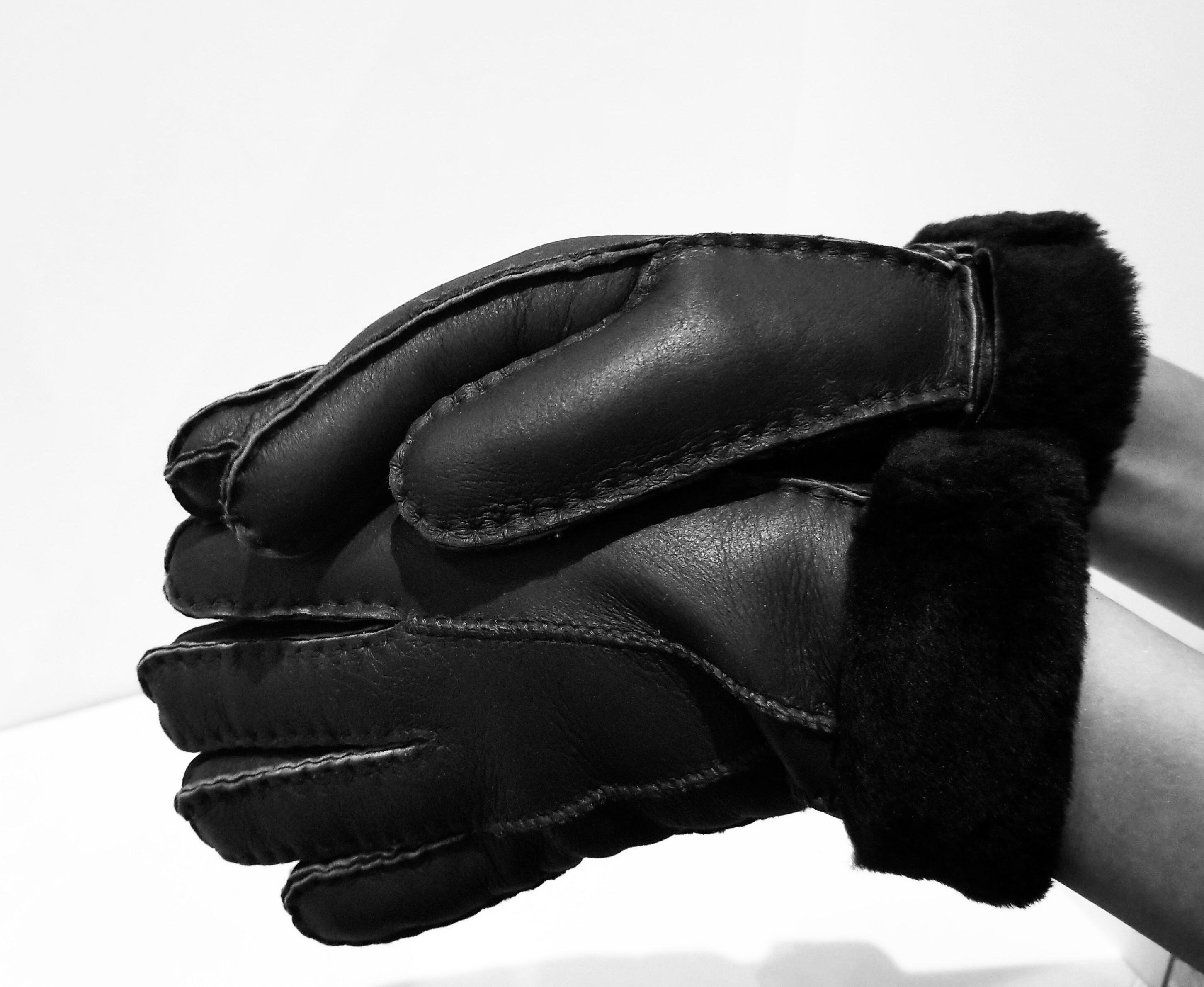Warm Women Black Sheepskin Shearling Gloves Handmade Size S-M-L for ...