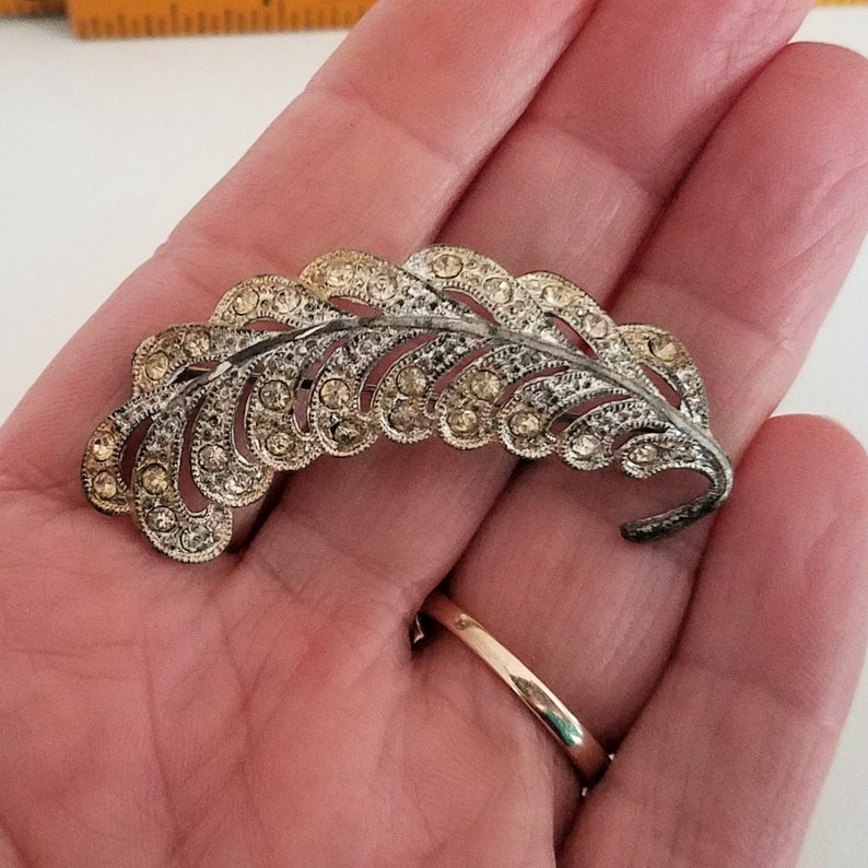 Vintage Rhinestone Feather Brooch - Etsy