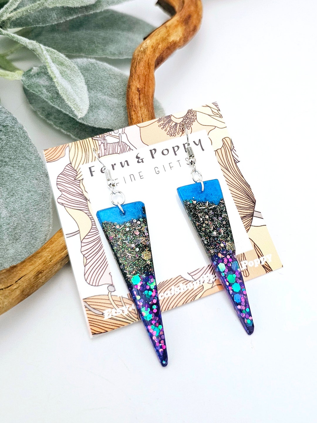 Triangle Earrings Dangle Earrings Statement Earrings Glitter Earrings ...