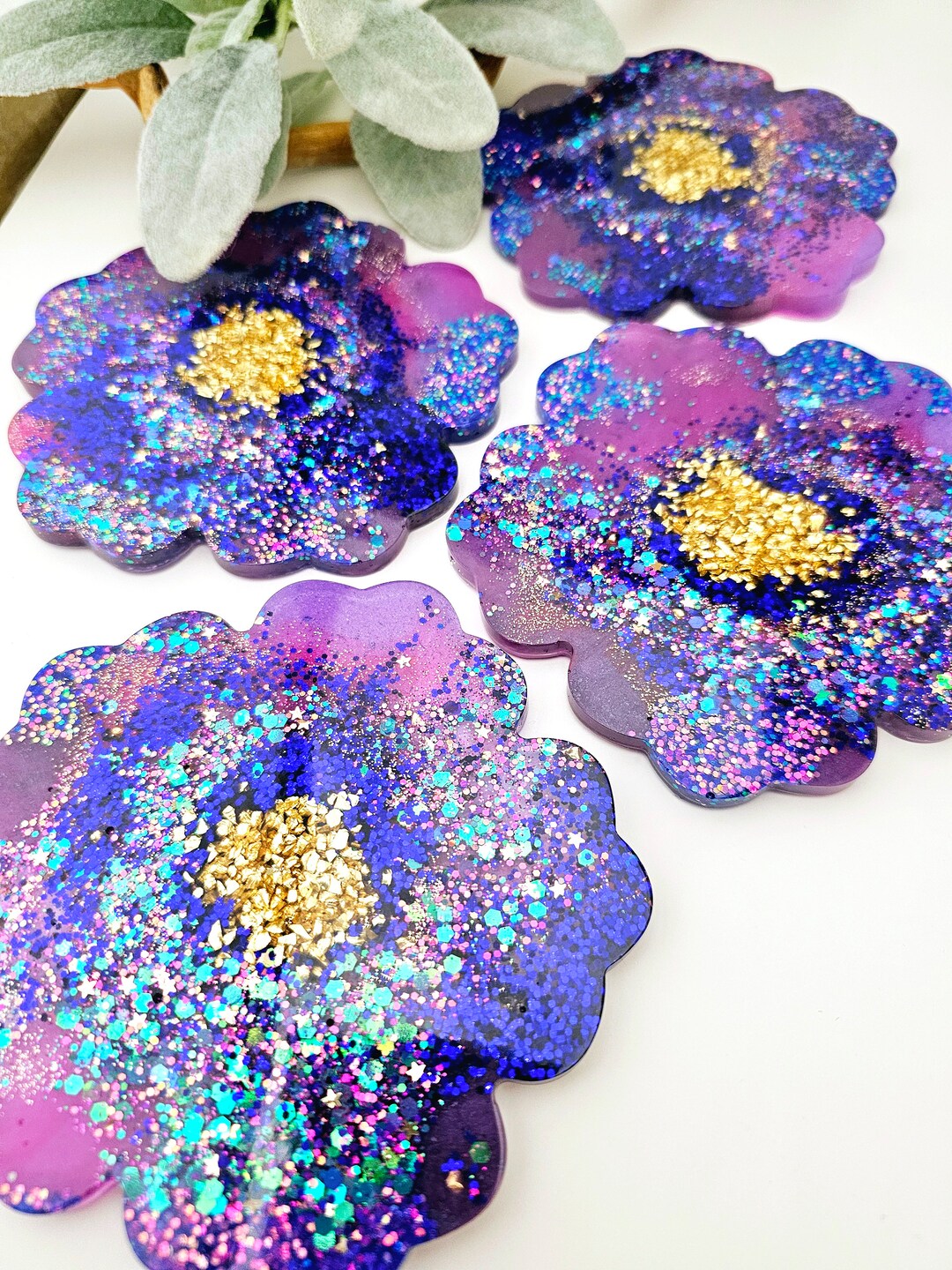 Purple and Royal Blue Coasters Coaster Set Resin Coasters Glitter ...