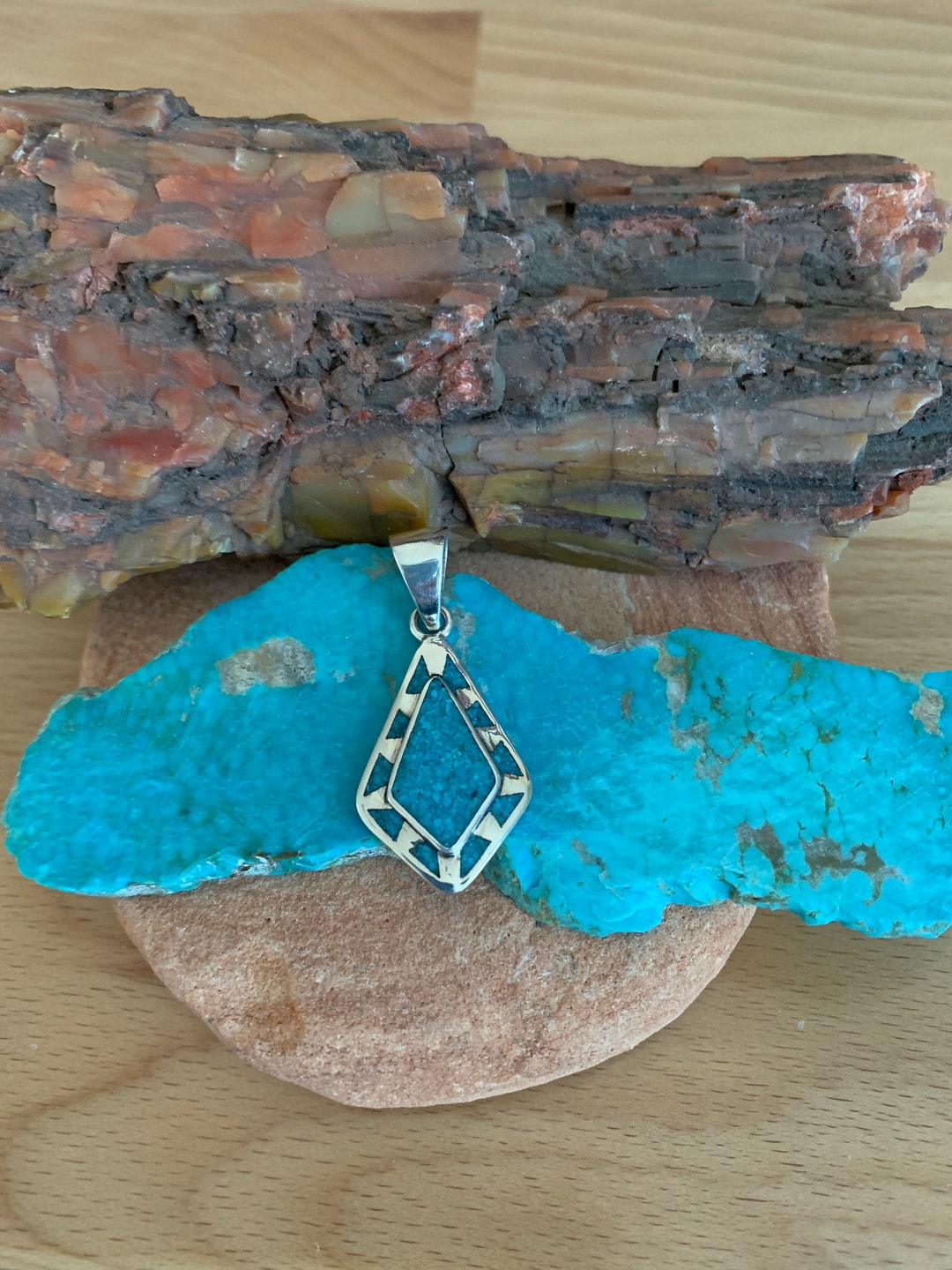 Sterling Silver Pendant Turquoise Chip Inlay Pendant - Etsy