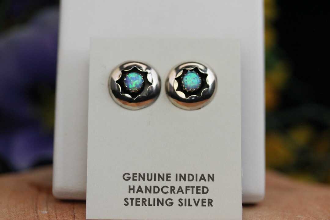 Native American Sterling Silver Blue Lab Opal Shadowbox Post Earrings - Etsy