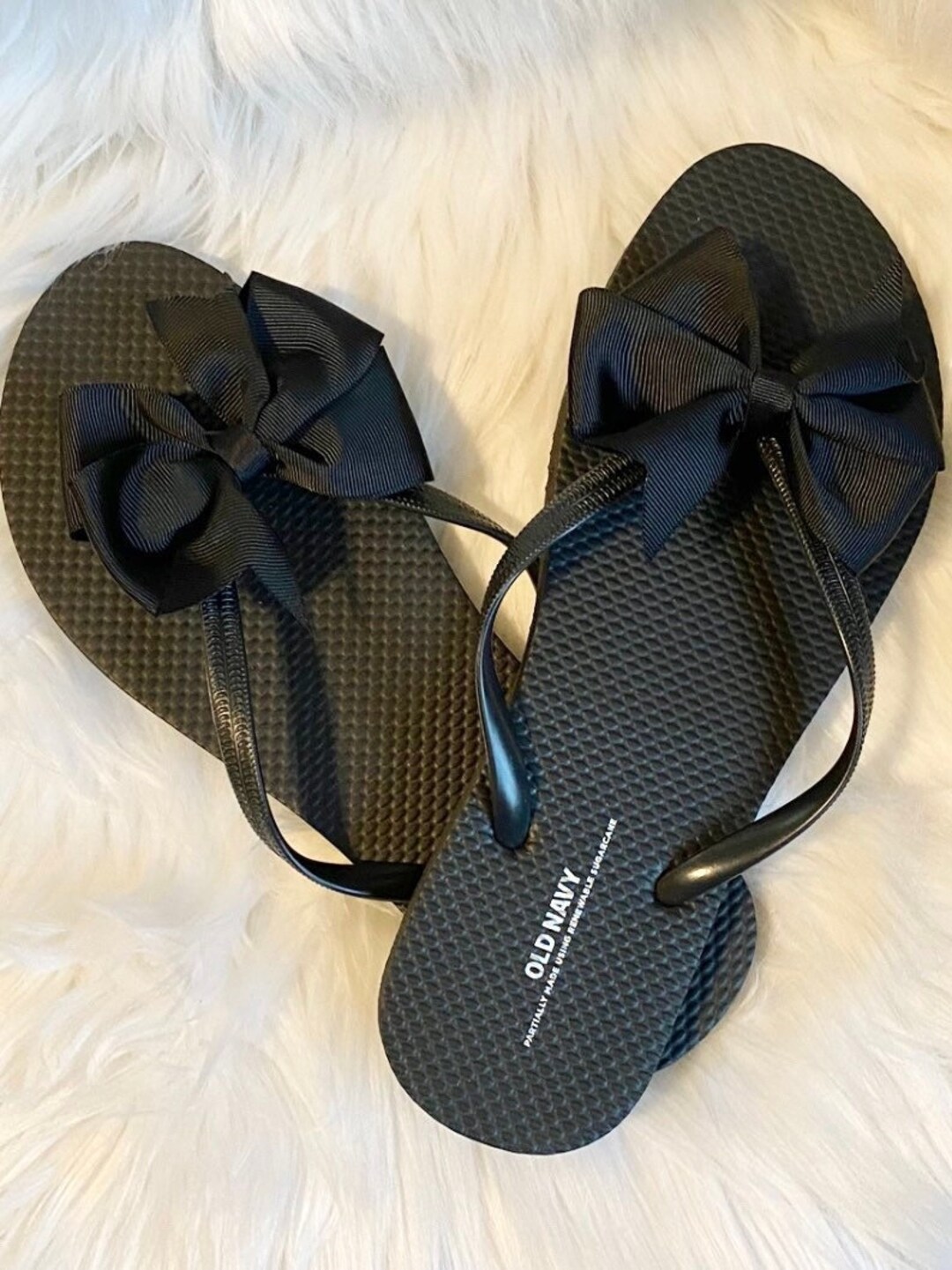 Women’s Black Flip Flops With 4 Inch Pinwheel Bow - Etsy