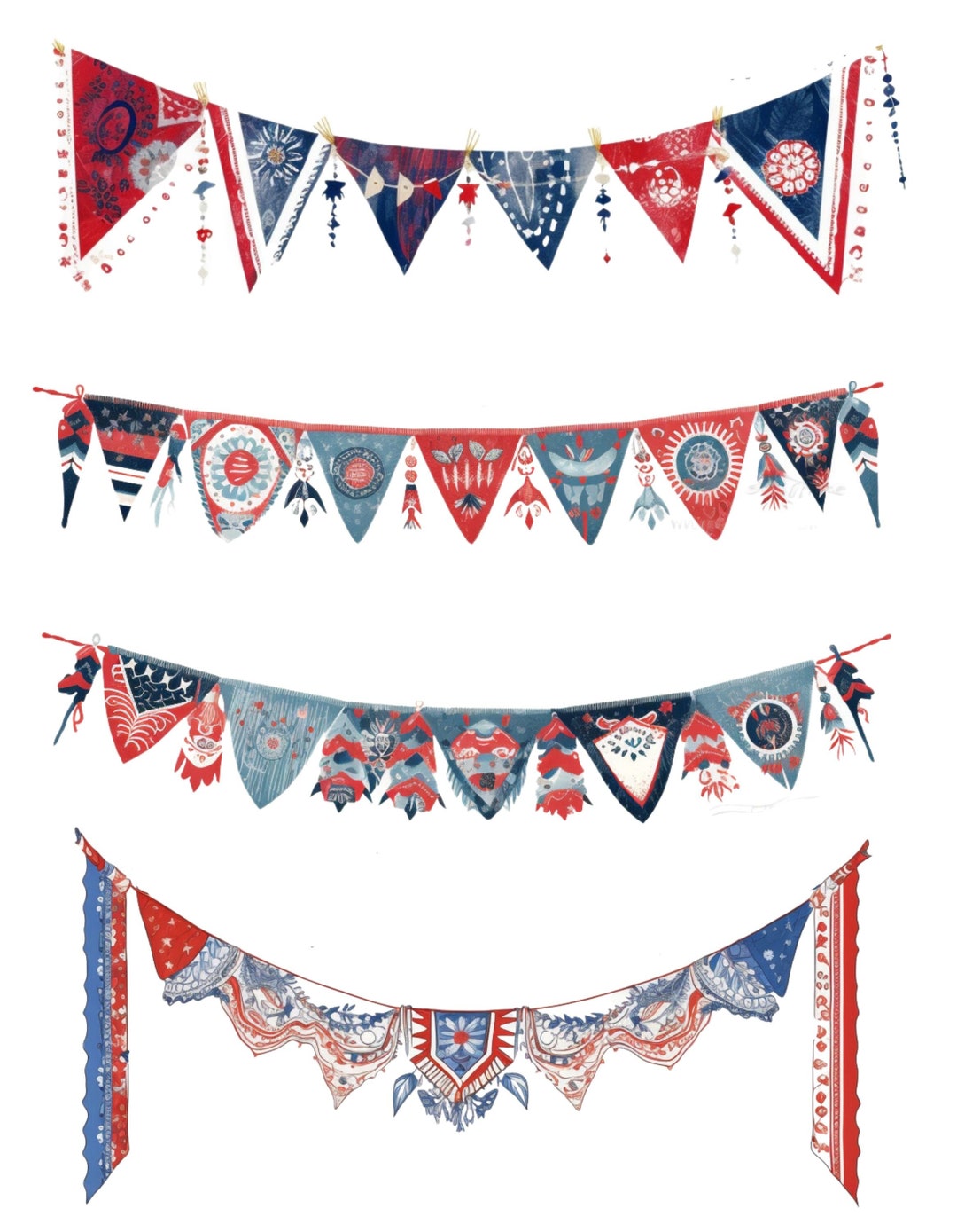 Red and Blue Boho Banners Clipart, Patriotic Boho Banners SVG ...