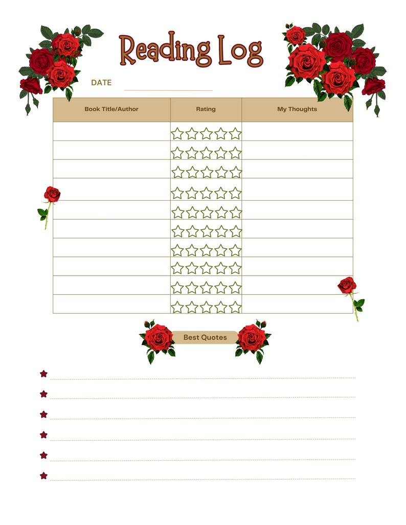 Dark Romance Reading Log Printable: Spicy Book Journal (PDF Download ...