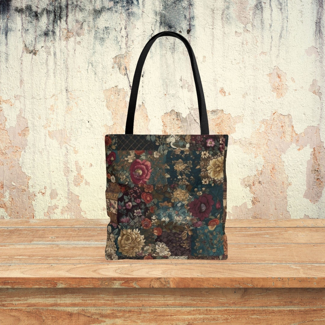 Whimsigoth Floral Patchwork Tote Bag: 90s Grunge Witchcore - Etsy