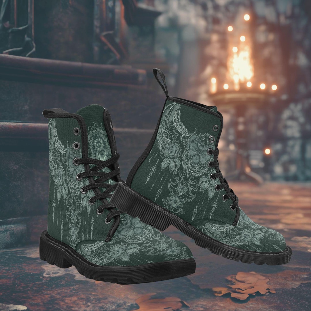 Dark Fairycore Boots Gothic Lace Grunge Boots Green Gothic Boots ...