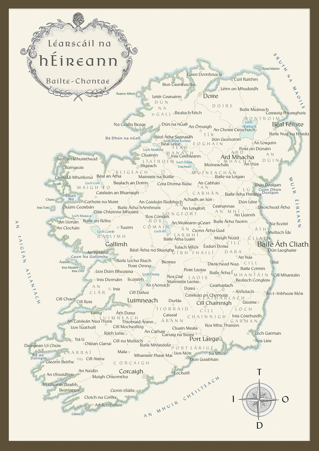 Map of Ireland in Irish, Irish Language Map of Ireland - Etsy