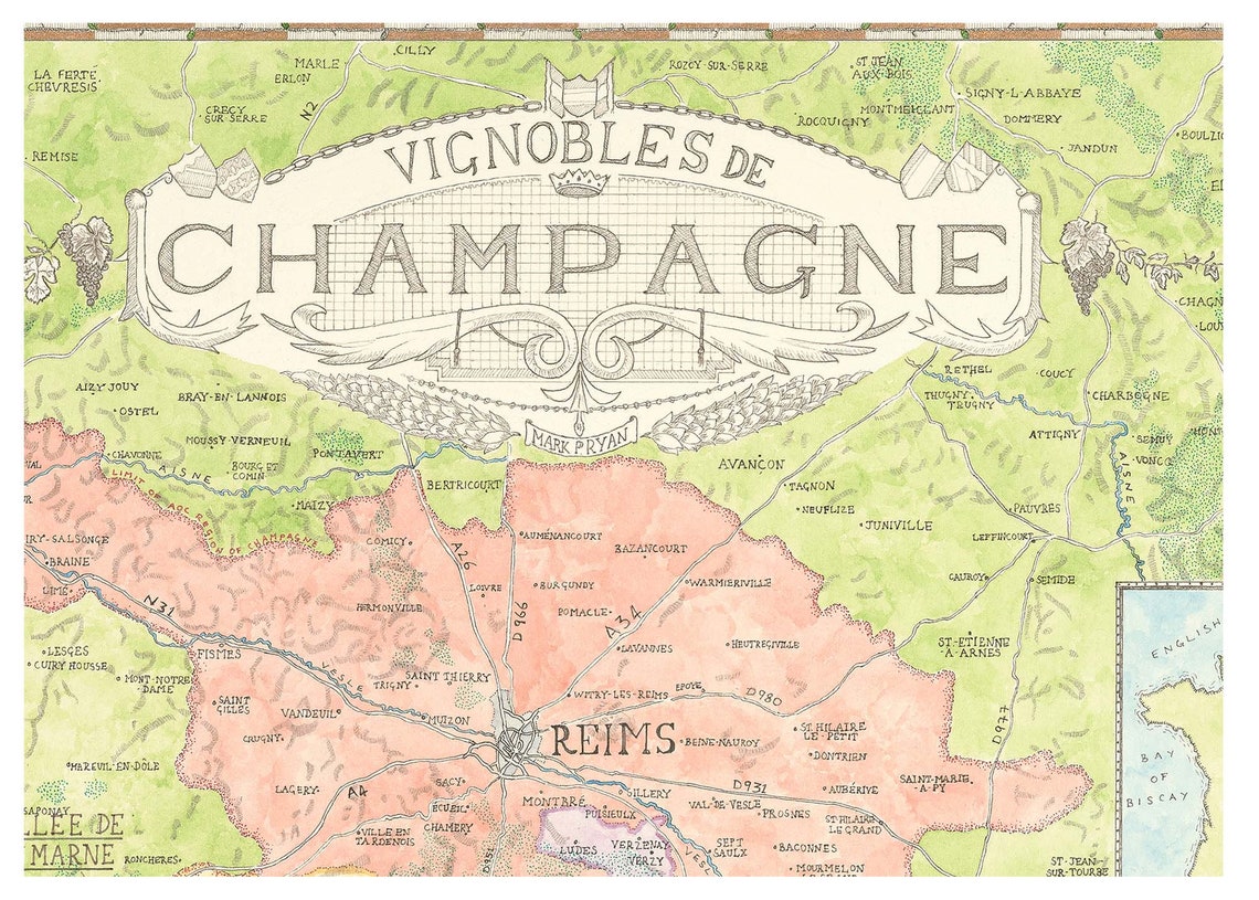 Champagne Wine Map Wines of Champagne Map Champagne Region - Etsy