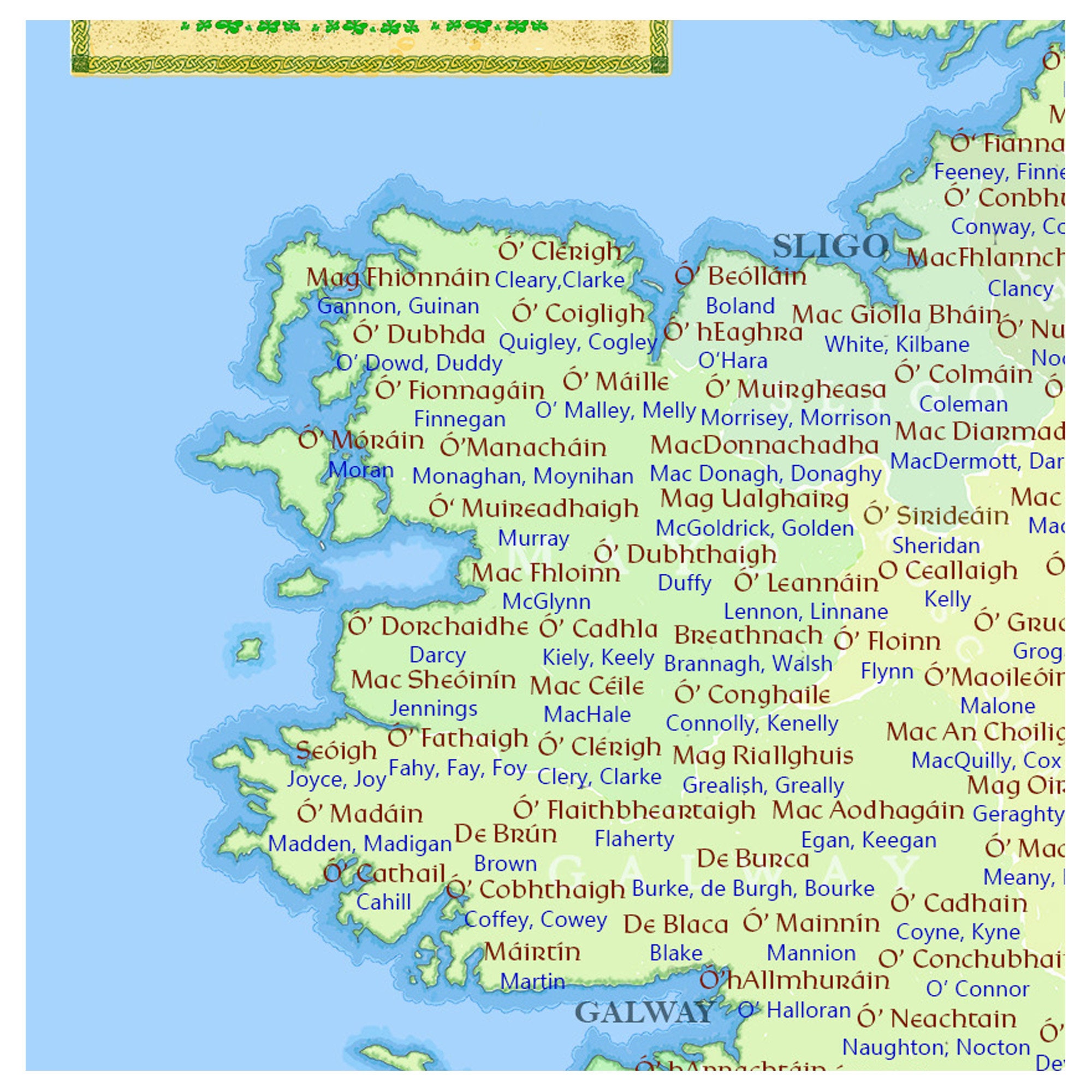 Irish Family Names Map, Genealogy Art of Ireland - Etsy Canada