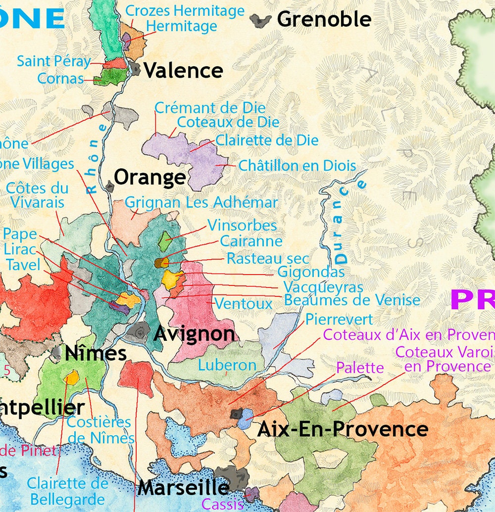 Wine Map of France French Wine Regions Map. Carte De Vins De - Etsy