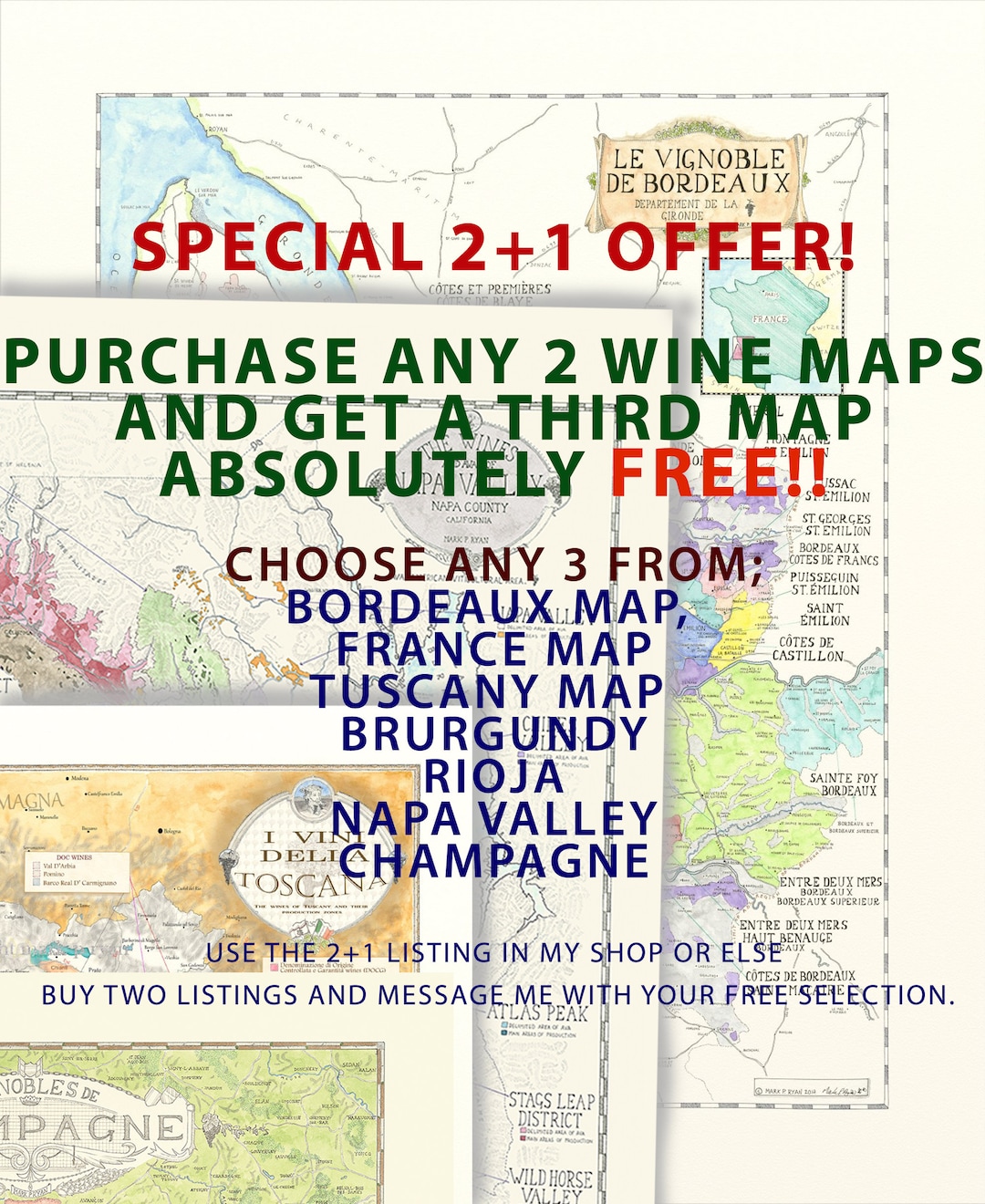 Wine Maps Special Offer, Buy 2 Maps Get a Third Map Free. - Etsy