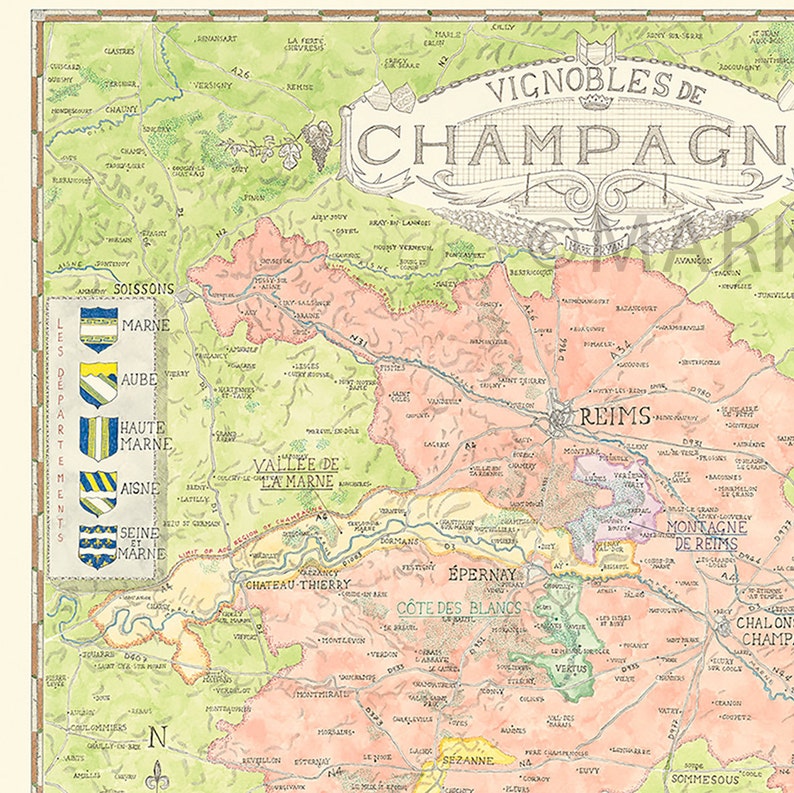 Champagne Wine Map Wines of Champagne Map Champagne Region | Etsy