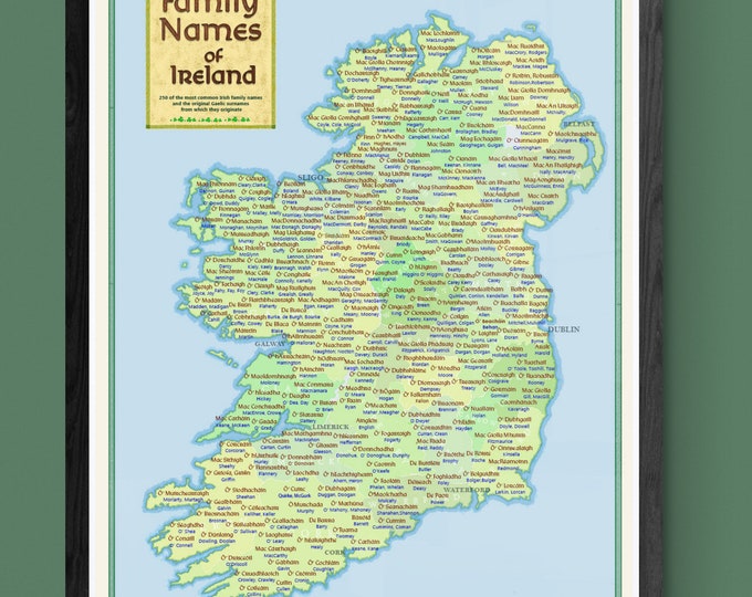 A3 Illustrated Map of Ireland Irish Surnames and Ancestry Wall Art Art ...