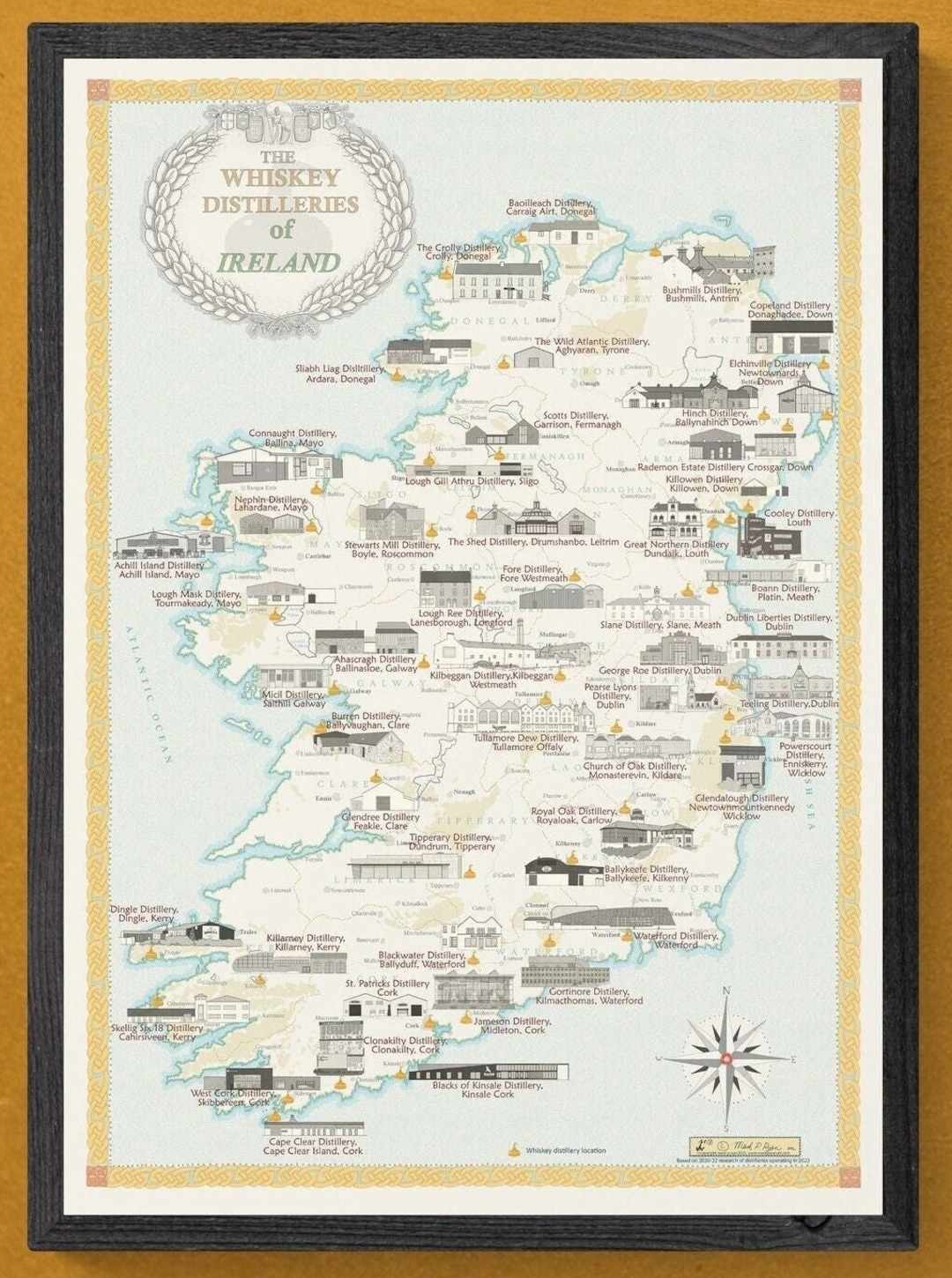 Whiskey Map of Ireland, the Illustrated Distilleries of Ireland Map ...