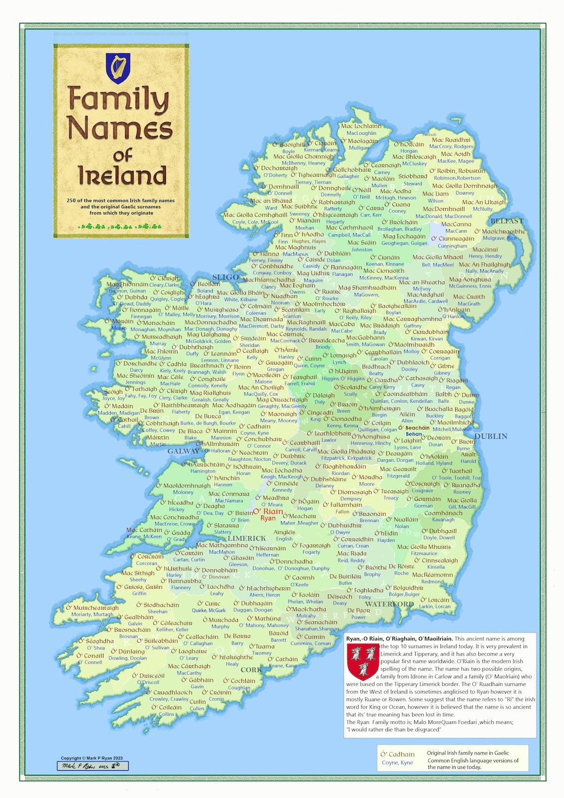 Irish Family Names Map, Genealogy Art of Ireland - Etsy Canada