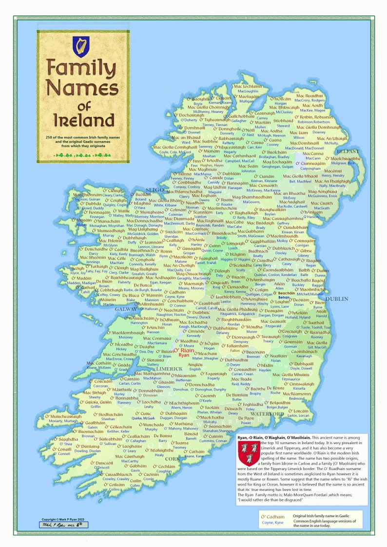 Irish Family Names Map, Genealogy Art of Ireland - Etsy