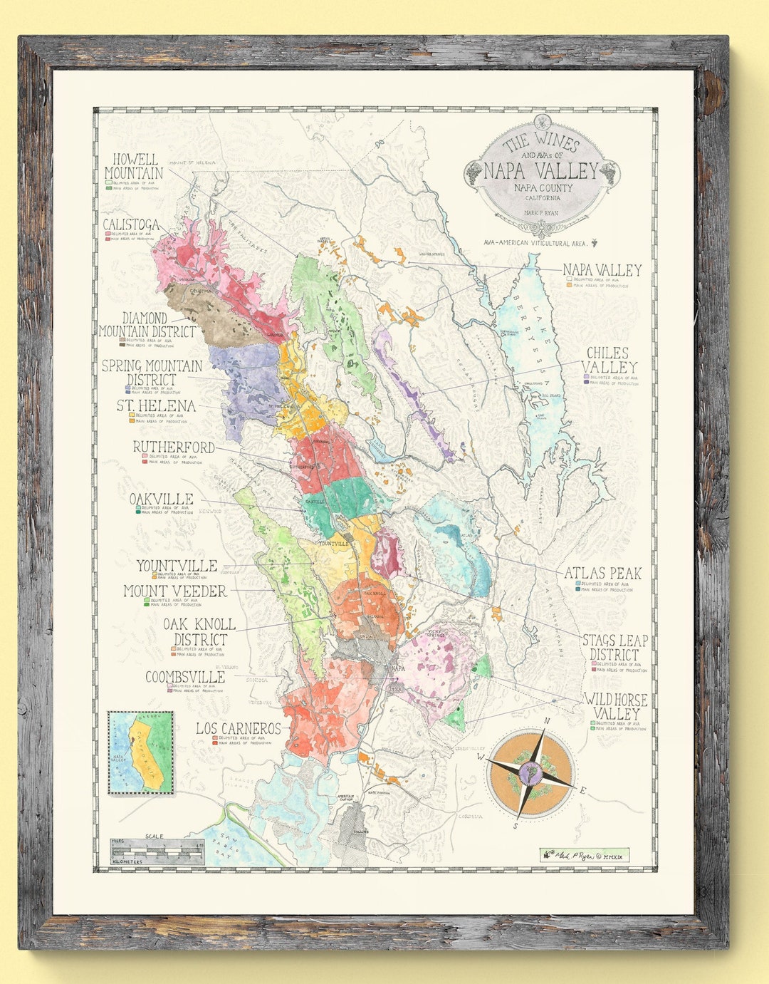 Napa Valley Wine Map, Napa County AVA Map, California - Etsy UK