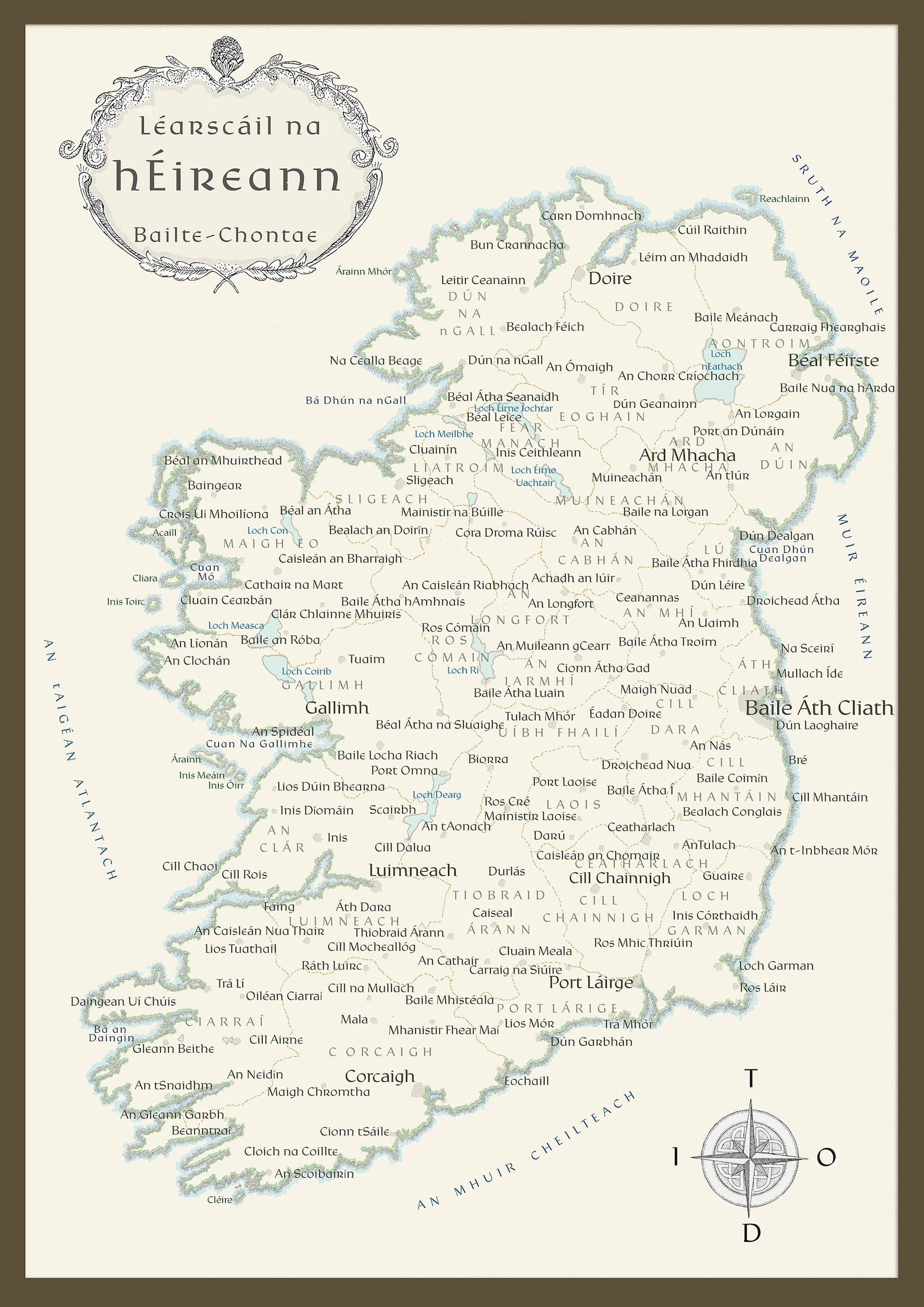 Map of Ireland in Irish, Irish Language Map of Ireland - Etsy