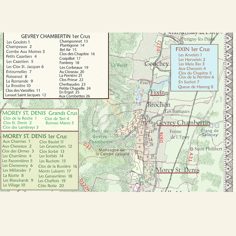 Burgundy Wine Map. the Climats of Cote D'or and Chablis. - Etsy