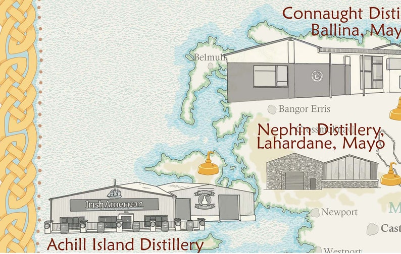 Whiskey Distilleries of Ireland Map, Illustrated Print - Etsy