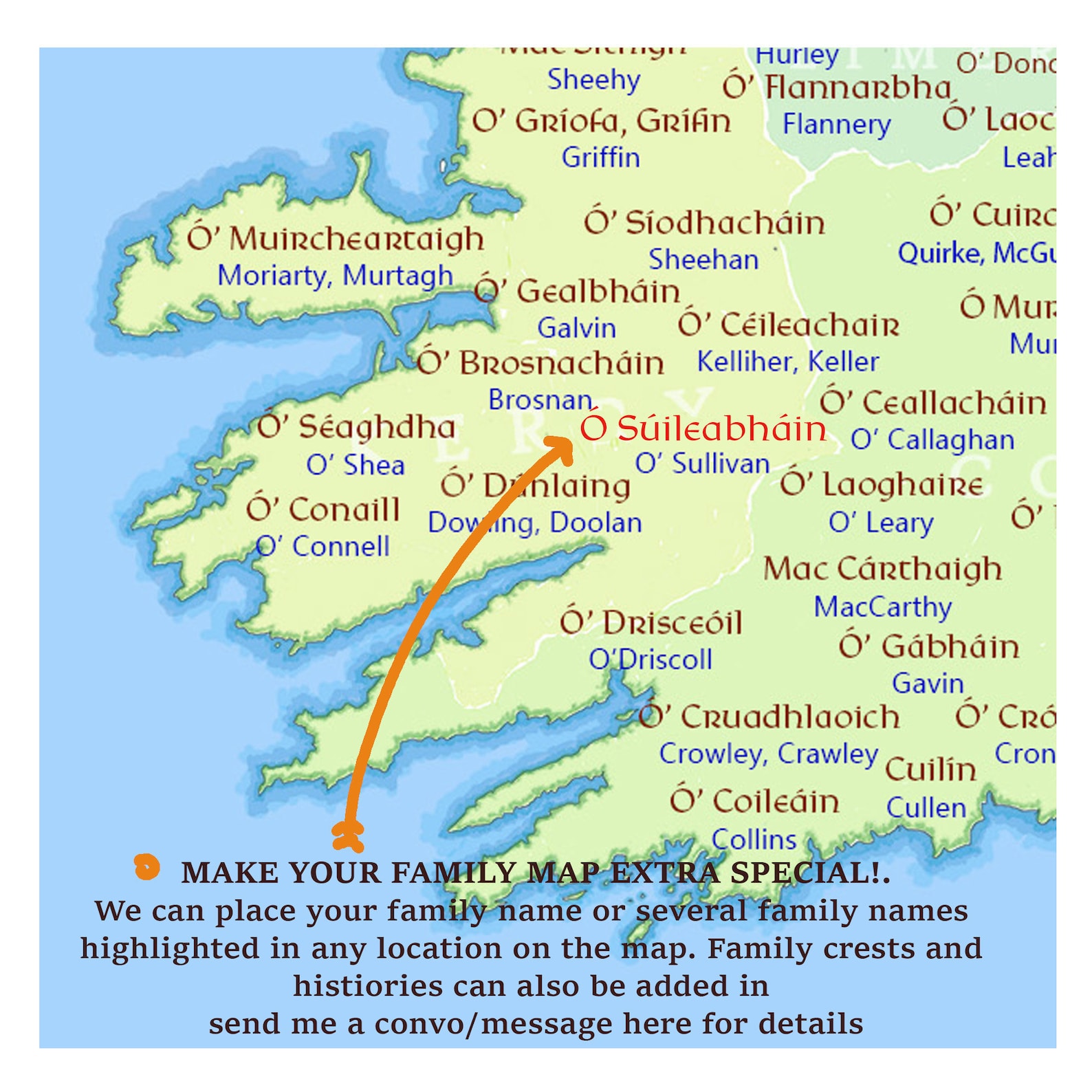 Irish Family Names Map, Genealogy Art of Ireland - Etsy