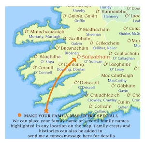 Irish Family Names Map, Genealogy Art of Ireland - Etsy