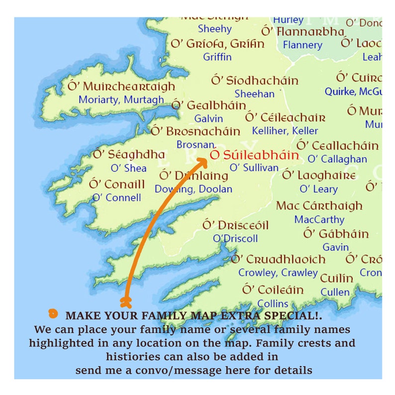 Irish Family Names Map, Genealogy Art of Ireland - Etsy