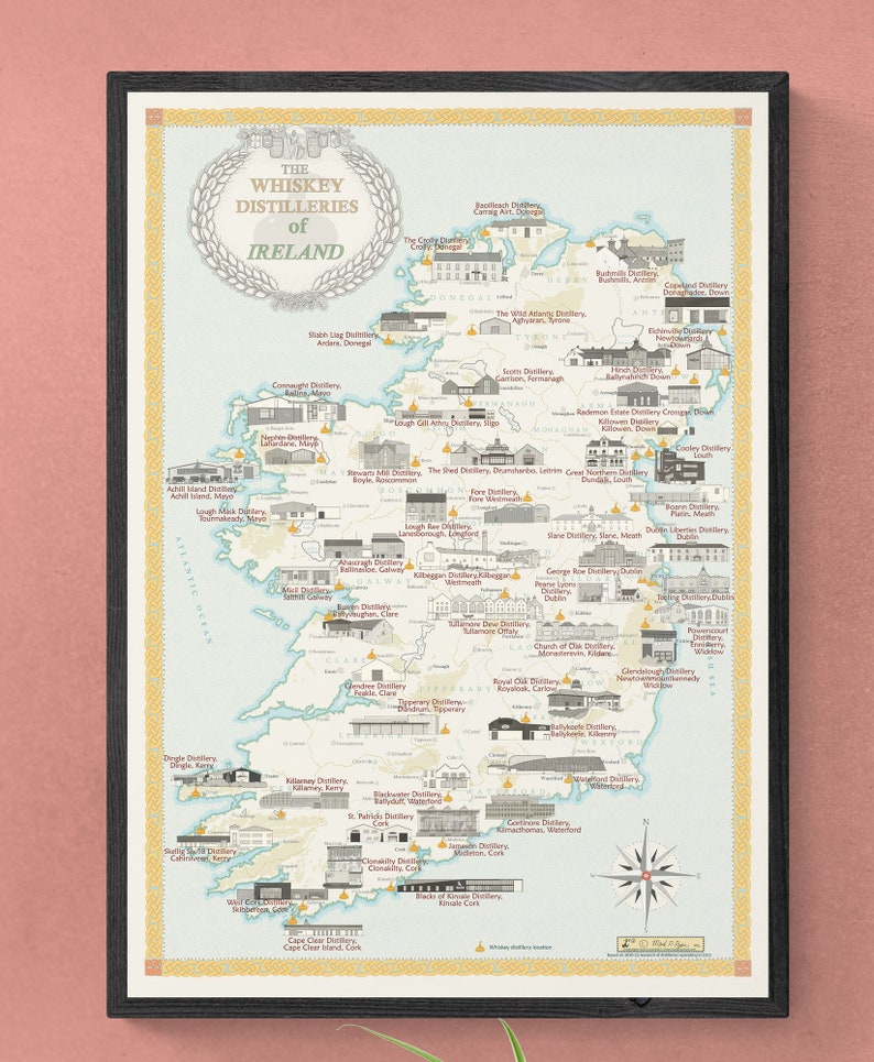 Whiskey Distilleries of Ireland Map, Illustrated Print - Etsy