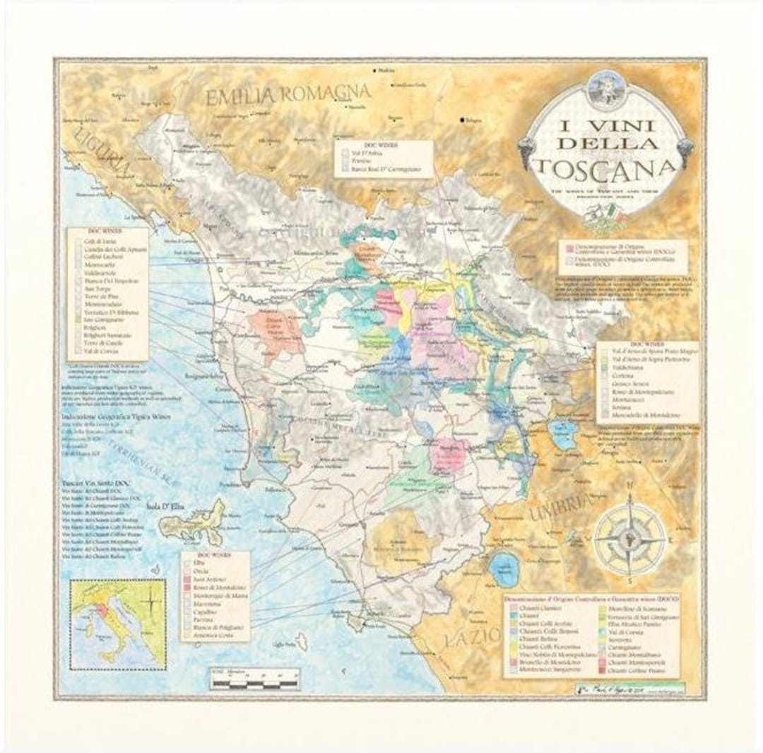Tuscanywine Map, Italy. A Wine Guide to Tuscany - Etsy