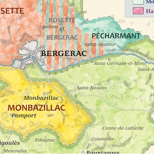 Vineyards of Bergerac, France Wine Map. - Etsy