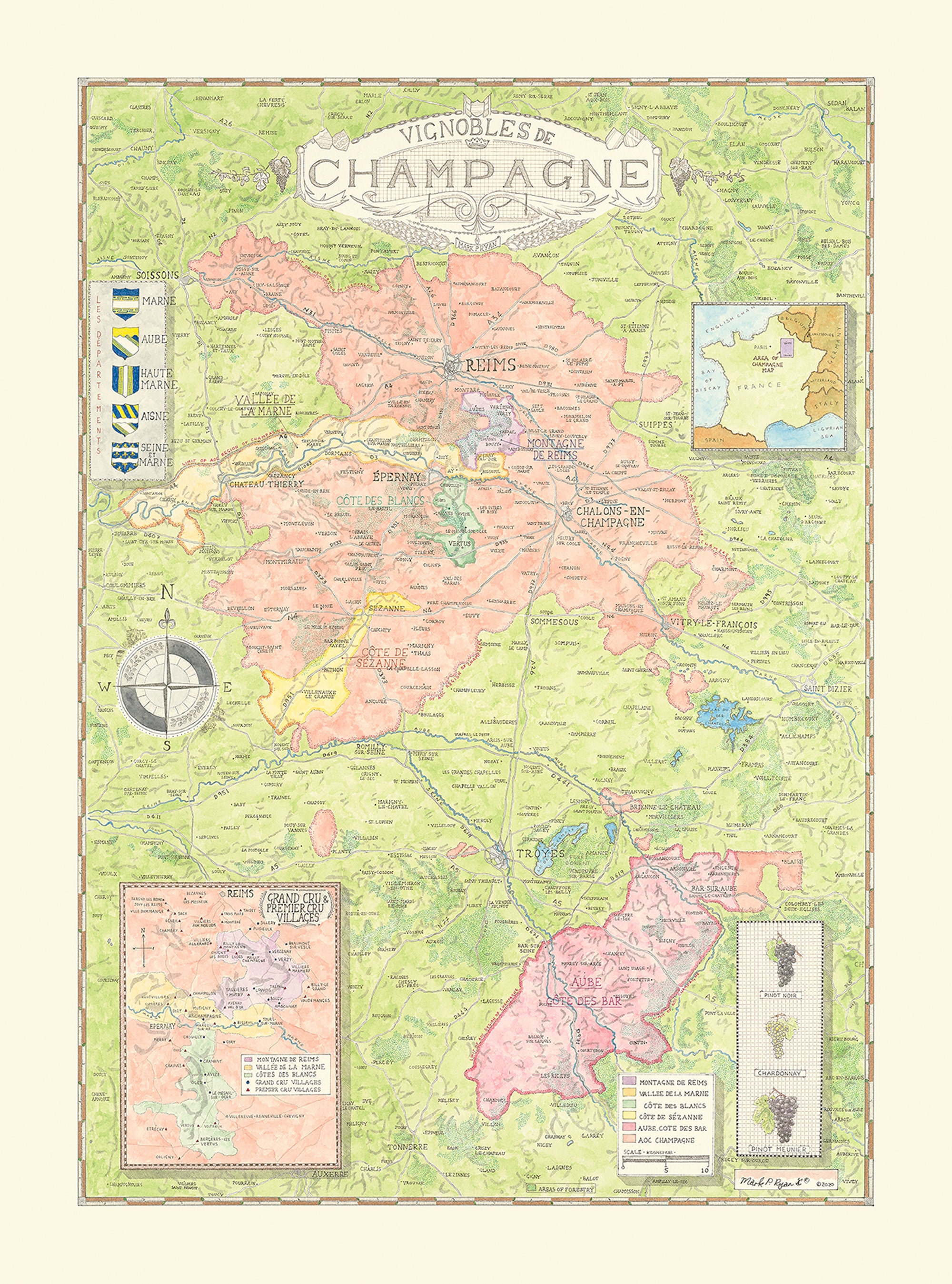 Champagne Wine Map Wines of Champagne Map Champagne Region - Etsy UK