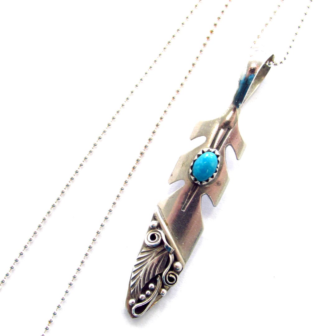 Vintage Sterling Silver Native American Signed Feather Pendant With ...