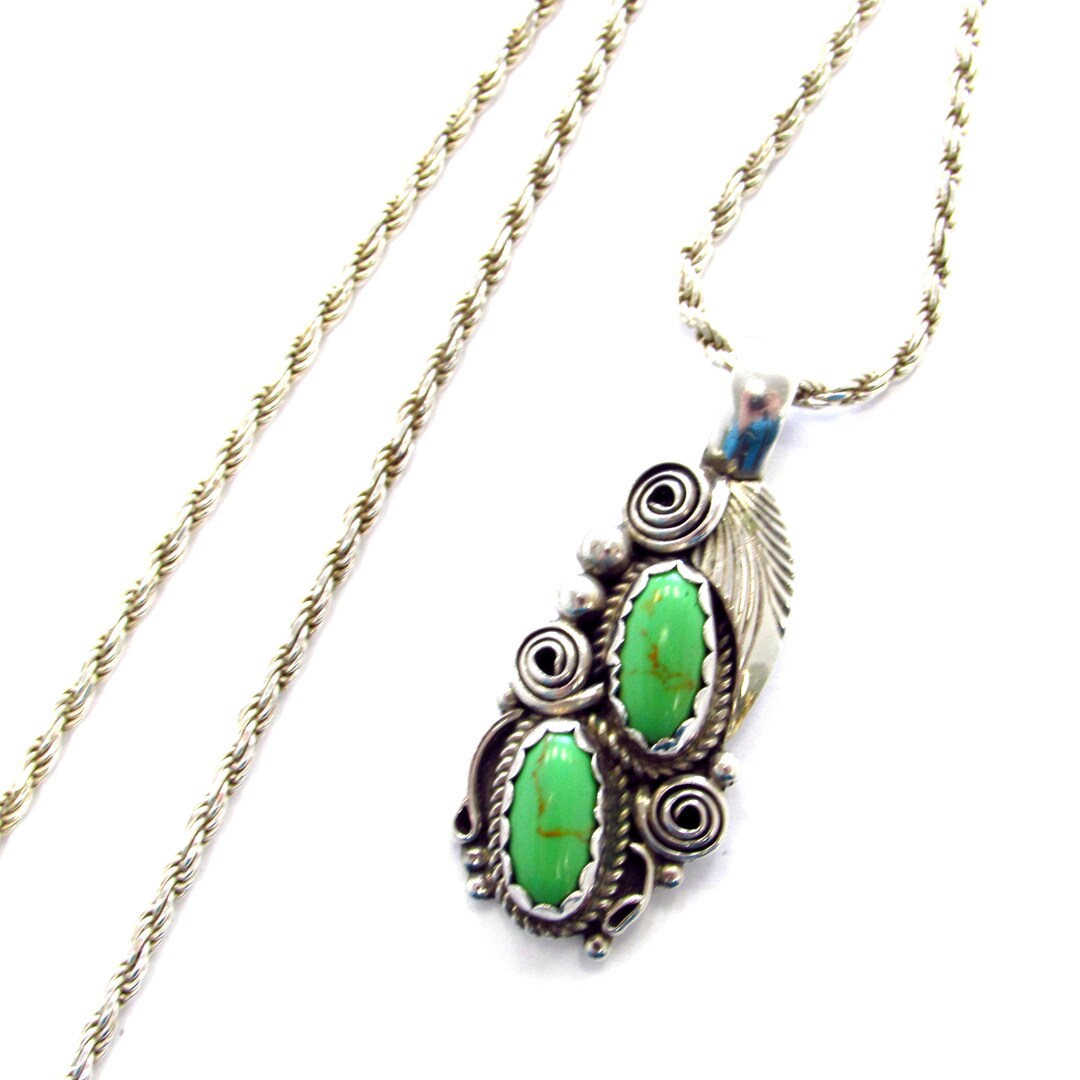 Vintage Native American Navajo Gaspeite Floral Pendant on 18" Chain ...