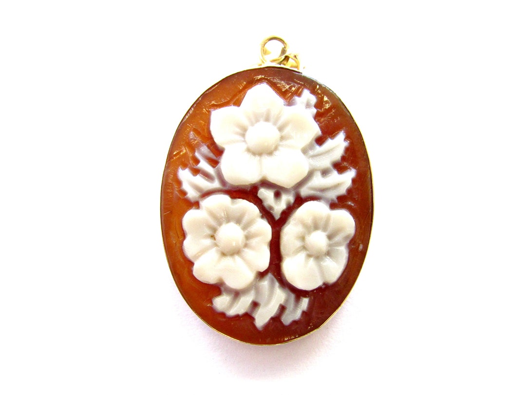 Antique 14k Yellow Gold Doubled Sided Cameo, Woman's Portrait + Flowers ...